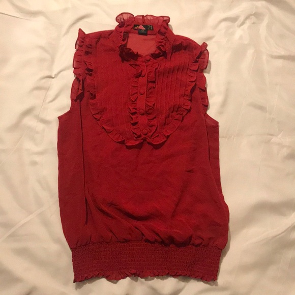 Forever 21 | Tops | Frilly Red Button Down Blouse | Poshmark